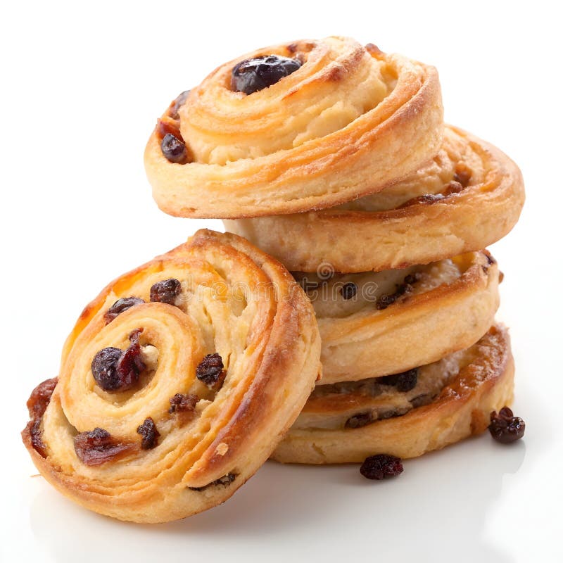 Stack of Danish Pastries with Raisins Isolated on White Background ...