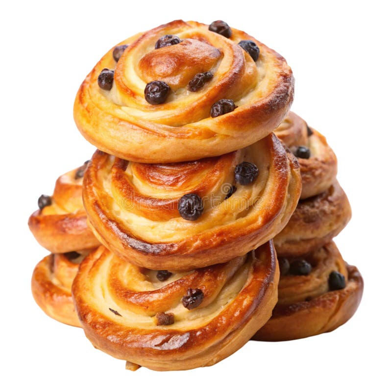 Stack of Danish Pastries with Raisins Isolated on White Background ...