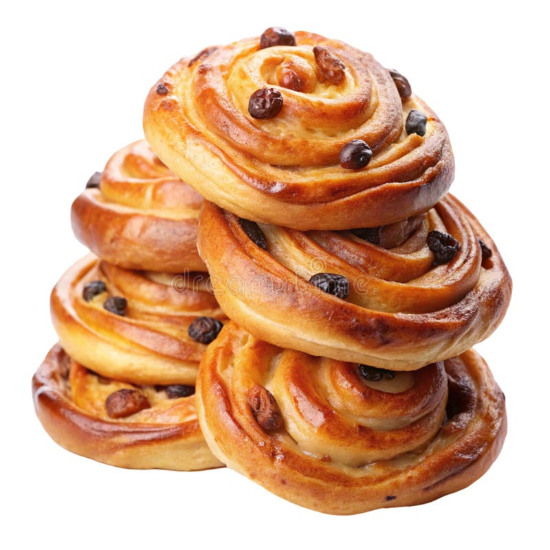 Stack of Danish Pastries with Raisins Isolated on White Background ...