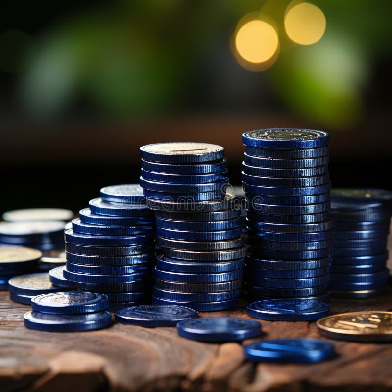Stack of Dark Blue Discs on Wooden Surface Generative AI Stock ...