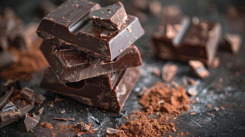 Stack of Dark Chocolate with Cocoa Powder Stock Image - Image of ...