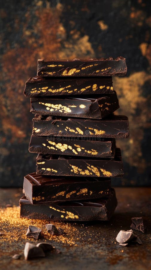 Stack of Dark Chocolate with Gold Accents Stock Image - Image of dark ...