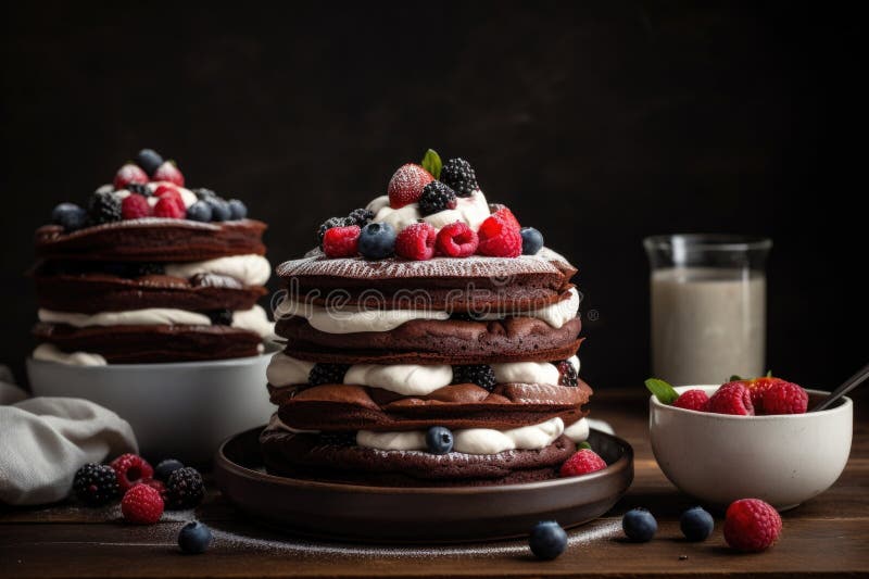 Stack of Decadent Chocolate Cakes with Layers of Whipped Cream and ...