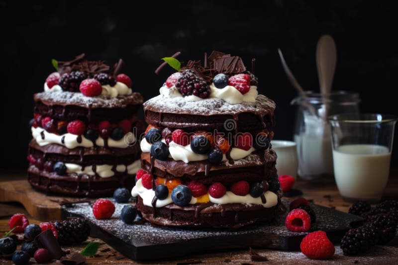 Stack of Decadent Chocolate Cakes with Layers of Whipped Cream and ...