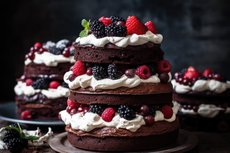 Stack of Decadent Chocolate Cakes with Layers of Whipped Cream and ...