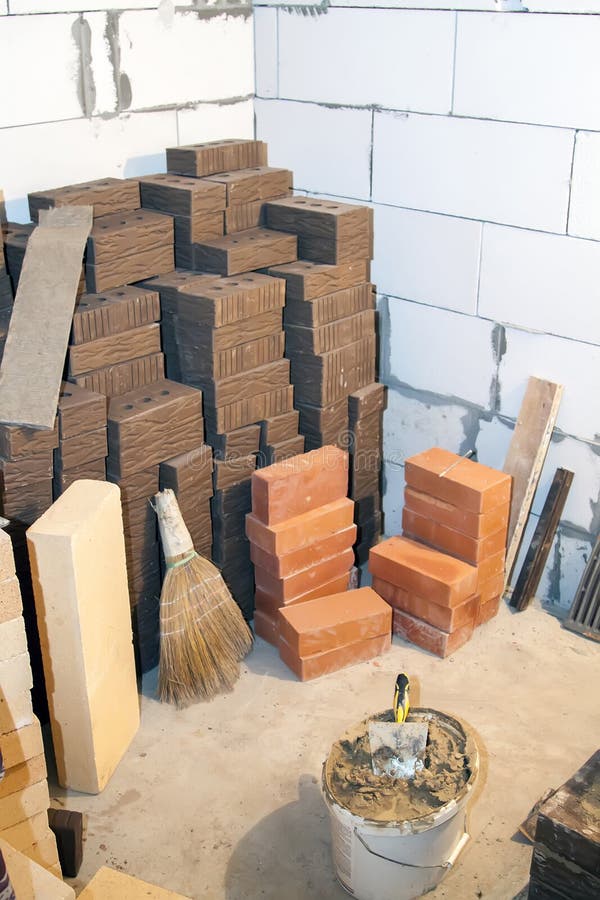 Stack of Decorative Bricks and Fire-resistant Blocks for the ...