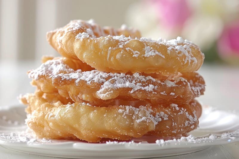Stack of Deep-Fried Funnel Cakes Generously Dusted with Powdered Sugar ...