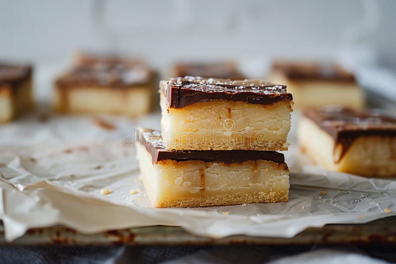 A Stack of Delectable White Chocolate Millionaire Shortbread Bars Stock ...