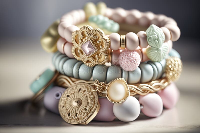 Stack of Delicate Bracelets in Pastel Shades Stock Illustration ...
