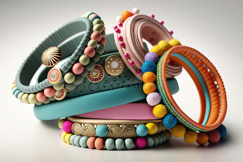 Stack of Delicate, Colorful Bracelets on a White Surface Stock ...