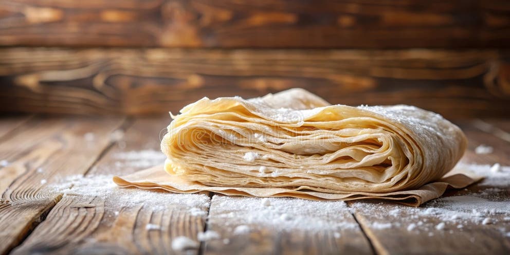A Stack of Delicate Pastry Sheets, Lightly Dusted with Flour, Rests on ...