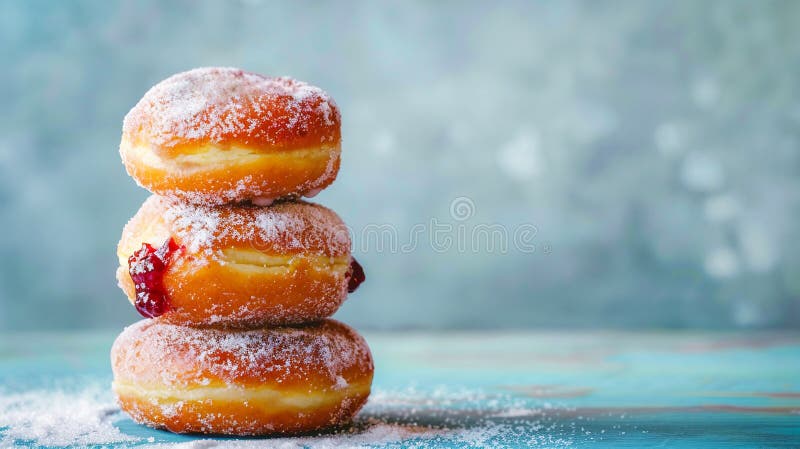 Stack of Delicious Berliner Doughnuts Dusted with Powdered Sugar with ...
