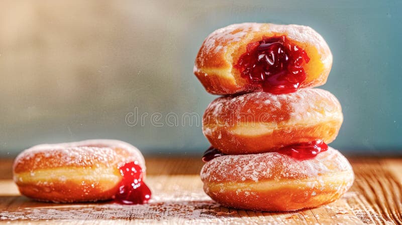 Stack of Delicious Berliner Doughnuts Dusted with Powdered Sugar with ...