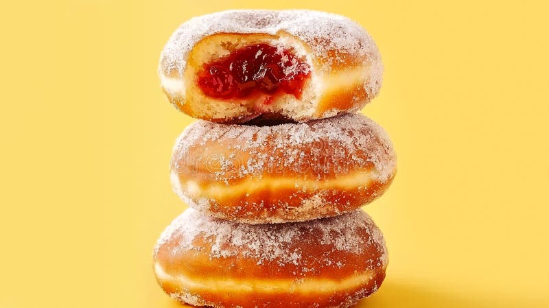 Stack of Delicious Berliner Doughnuts Dusted with Powdered Sugar with ...