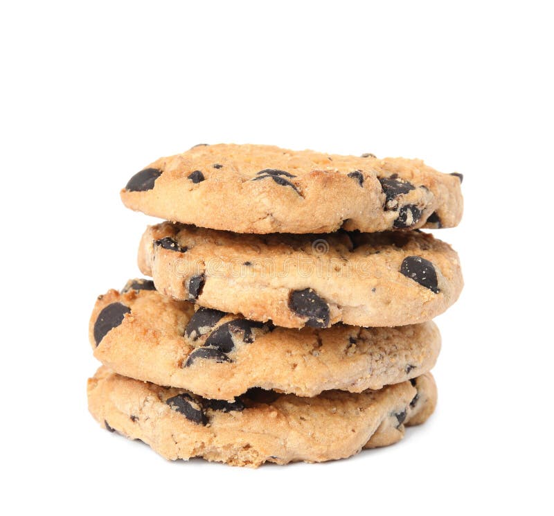 Stack of Delicious Chocolate Chip Cookies on White Background Stock ...