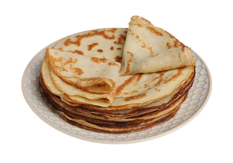 Stack of Delicious Crepes on Plate Against White Background Stock Image ...
