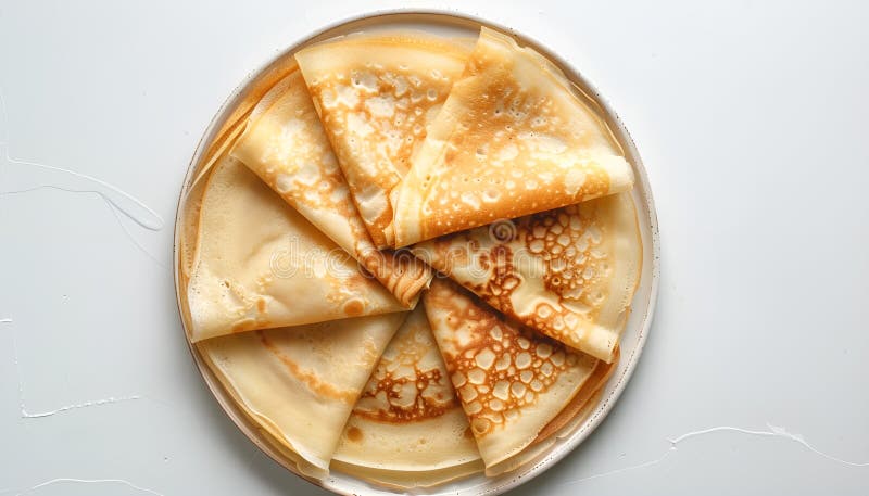 Stack of Delicious Crepes on Plate Against White Background, Top View ...