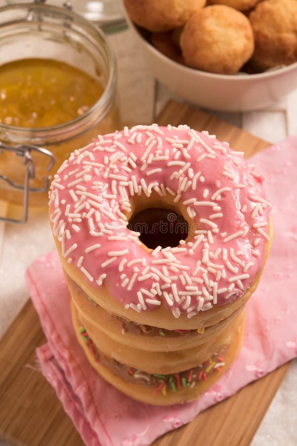 Stack of Sprinkle Donuts stock image. Image of background - 12782639