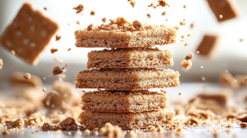Stack of Delicious Golden-brown Shortbread Cookies with Crumbs Falling ...