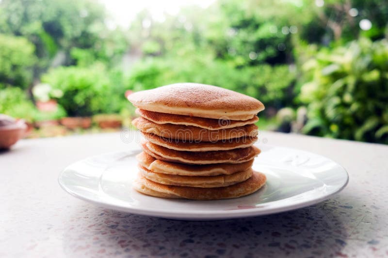 Stack of Delicious Pancakes on Plate on the Table Stock Image - Image ...