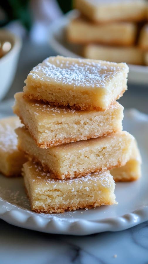 Stack of Delicious Powdered Shortbread Cookies on Plate. Shortbread ...