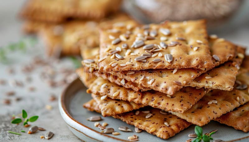 Crispy Rye Bread Crackers with Sunflower and Flax Seeds on a Plate ...