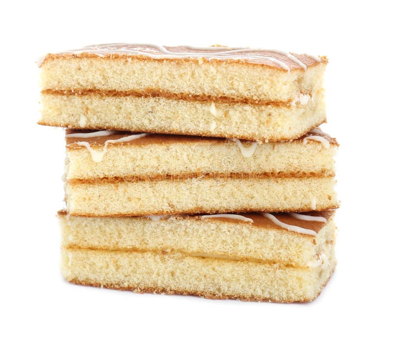 Stack of Delicious Sponge Cakes Isolated on White Stock Photo - Image ...
