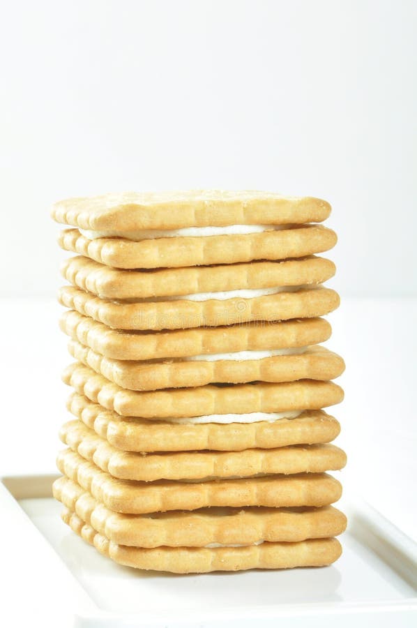 A Stack of Delicious Wheat Square Biscuits with Cream on White Dish ...