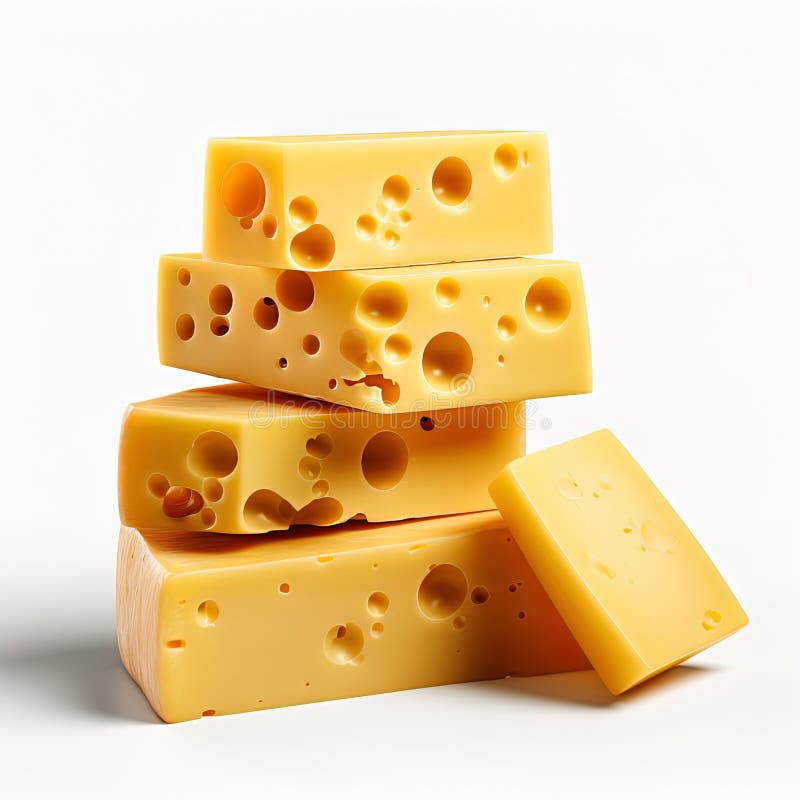 A Stack of Delicious Yellow Cheese Blocks with Big Holes in Them, on ...
