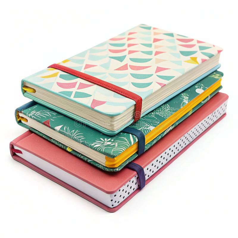Stack of Designer Notebooks Isolated on White Background Stock ...