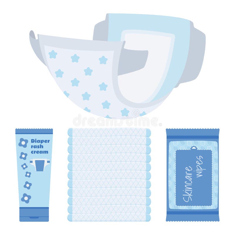 Stack of Diapers and Skincare Products. Stock Vector - Illustration of ...