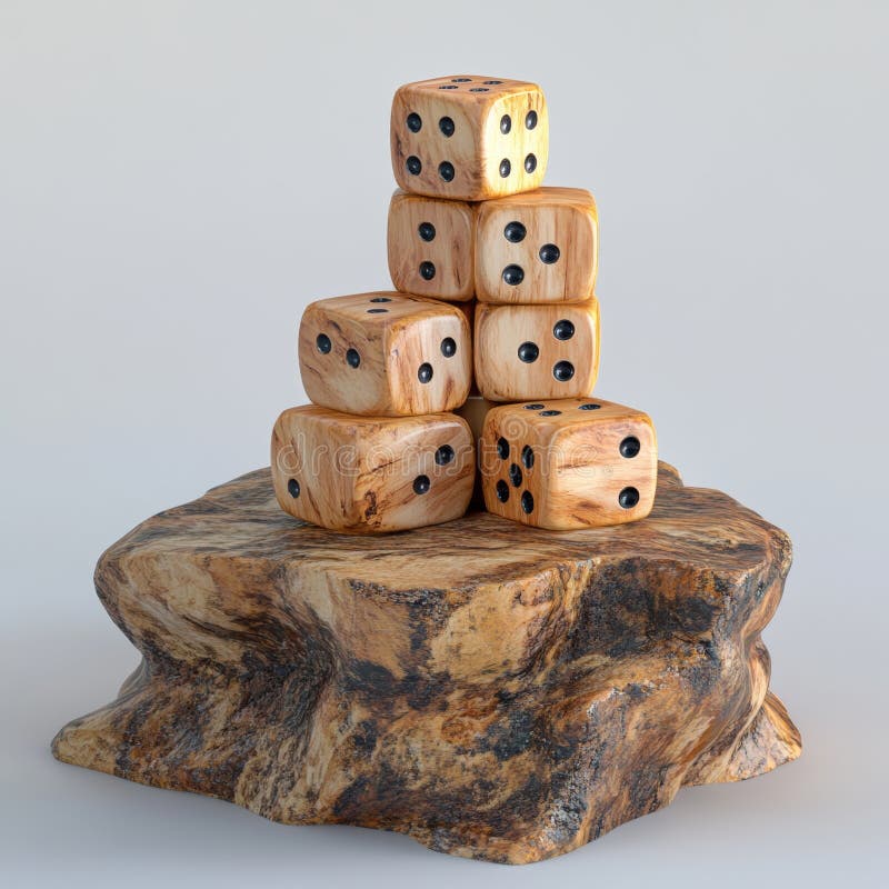 Stack of Dice on a Wooden Stand. 3D Rendering. White Background Stock ...