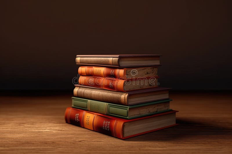 A Stack of Different Books by Size and Color on a Brown Background ...