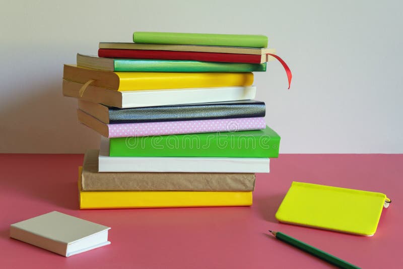 Stack of Different Books on Table. Copy Space Stock Image - Image of ...