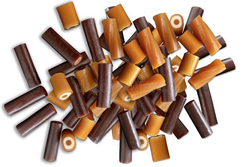 Stack of Different Caramel Sweets Isolated on White Background Stock ...