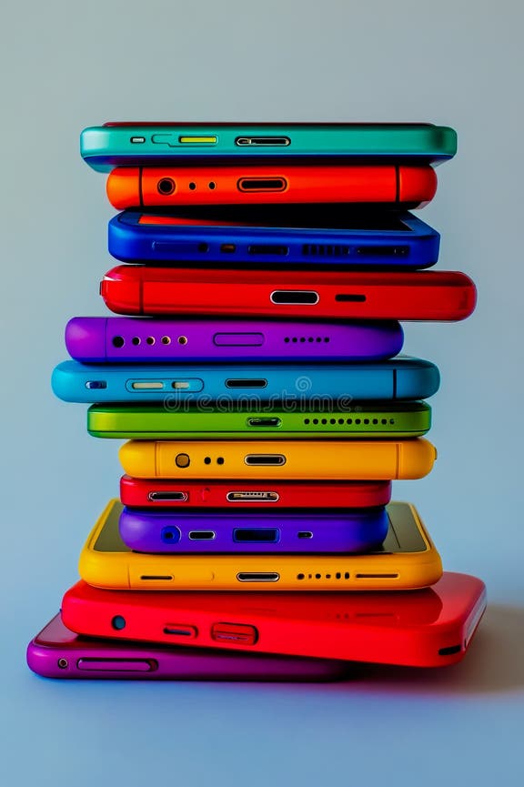 A Stack of Different Cell Phones Stacked on Top of Each Other, Each ...