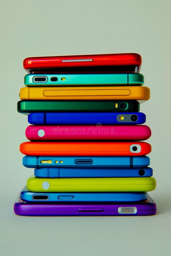 A Stack of Different Cell Phones Stacked on Top of Each Other, Each ...