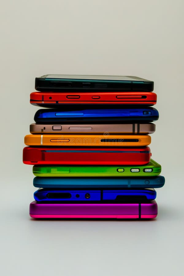 A Stack of Different Cell Phones Stacked on Top of Each Other, Each ...