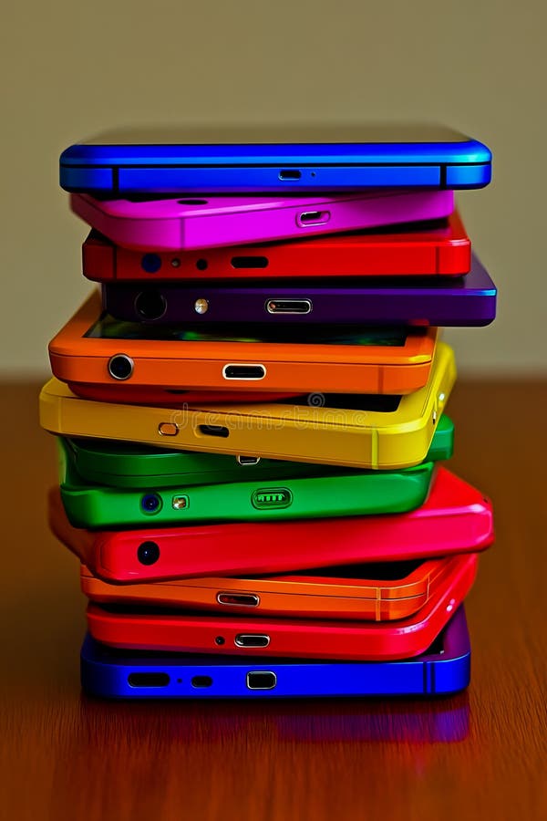 A Stack of Different Cell Phones Stacked on Top of Each Other, Each ...