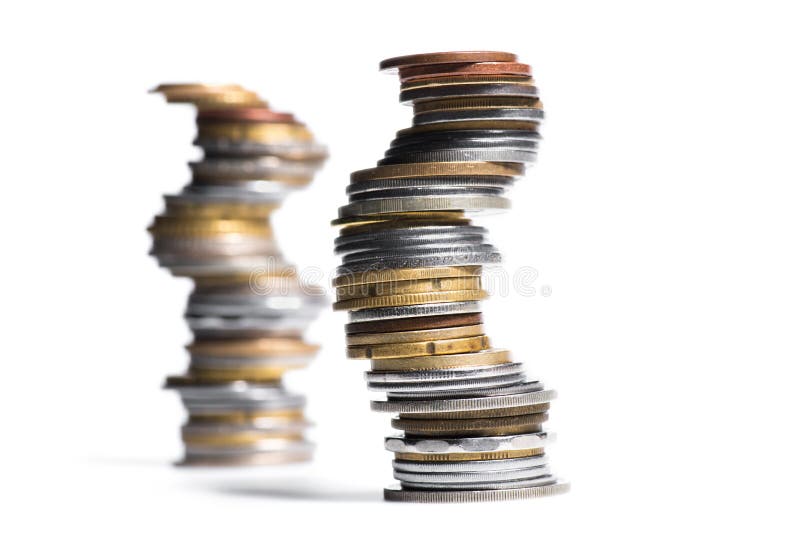 Stack of Different Coins Isolated on White Stock Image - Image of ...