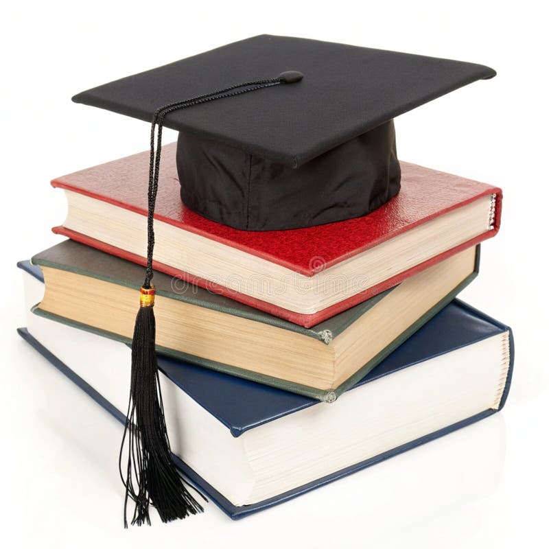 Stack of Different Colored Books with a Graduation Cap Isolated on ...