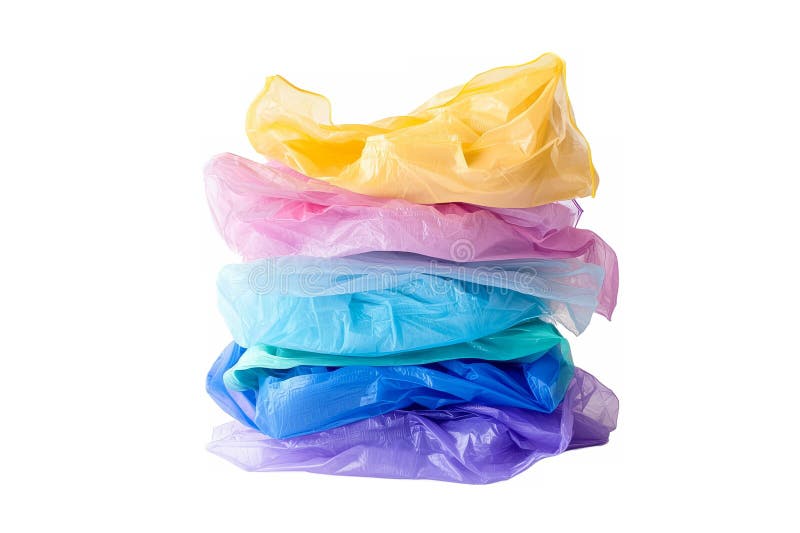 Stack of Different Colored Plastic Bags, Neatly Arranged and Isolated ...