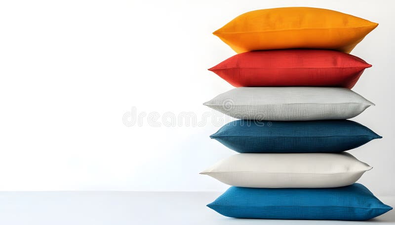 Stack of Different Colorful Pillows on White Background Stock Image ...