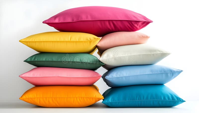 Stack of Different Colorful Pillows on White Background Stock Photo ...