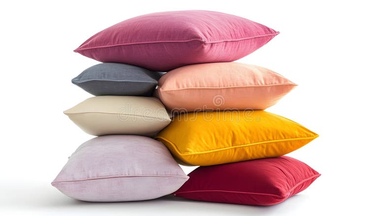 Stack of Different Colorful Pillows on White Background Stock Image ...