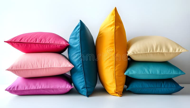 Stack of Different Colorful Pillows on White Background Stock Photo ...