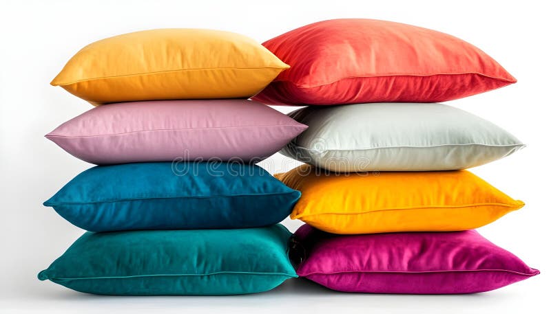 Stack of Different Colorful Pillows on White Background Stock Image ...