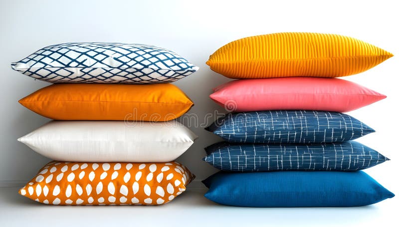 Stack of Different Colorful Pillows on White Background Stock Image ...