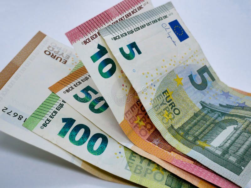 A Stack of Different Euro Bills Paper Banknotes, Flat Lay Close Up on a ...