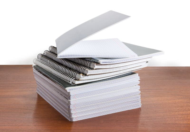 Stack of the Different Exercise Books on Wooden Table Stock Photo ...
